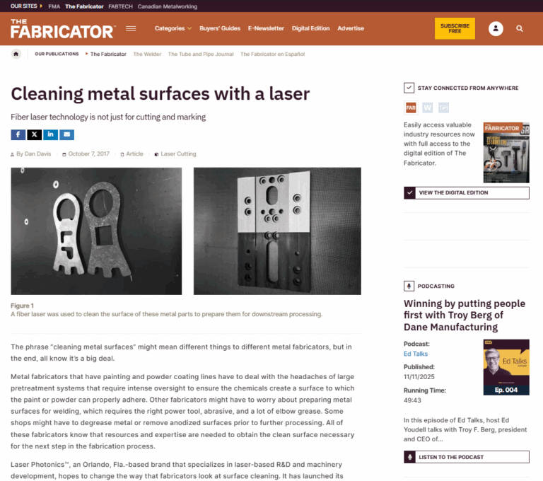 Cleaning metal surfaces with a laser – Laser Photonics